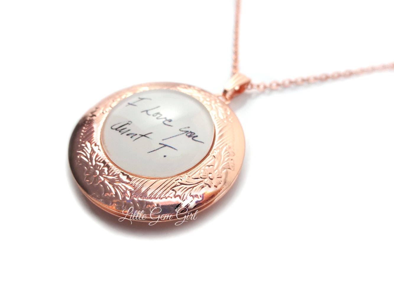 Rose Gold Handwriting Locket Personalized Signature Necklace | Etsy