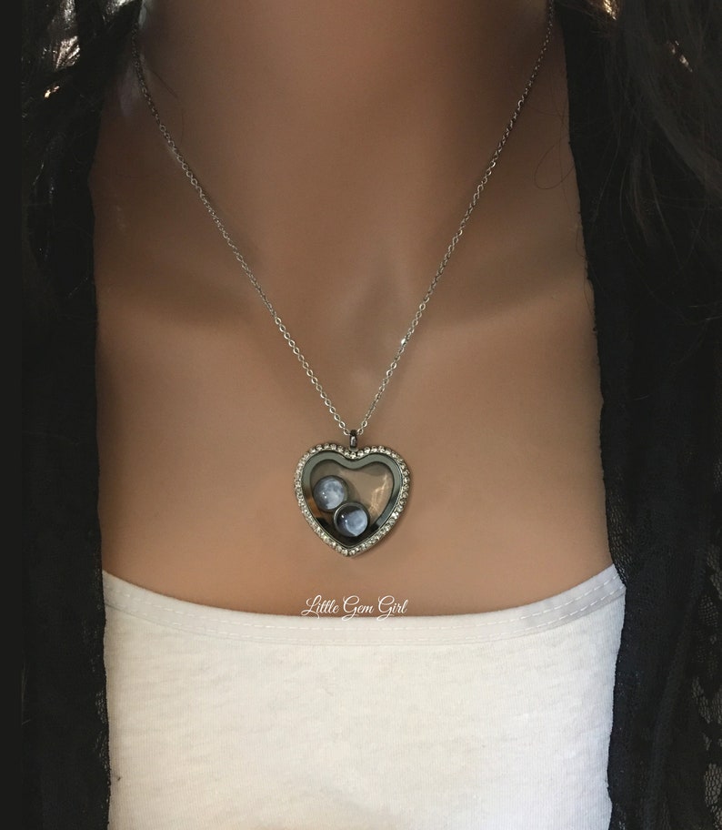 Custom Birth Moon Floating Heart Locket Necklace With | Etsy