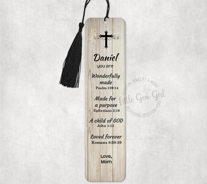 Custom Name Bible Bookmark - Sturdy Aluminum Metal - Personalized Christian Gift - Wood Image ...
