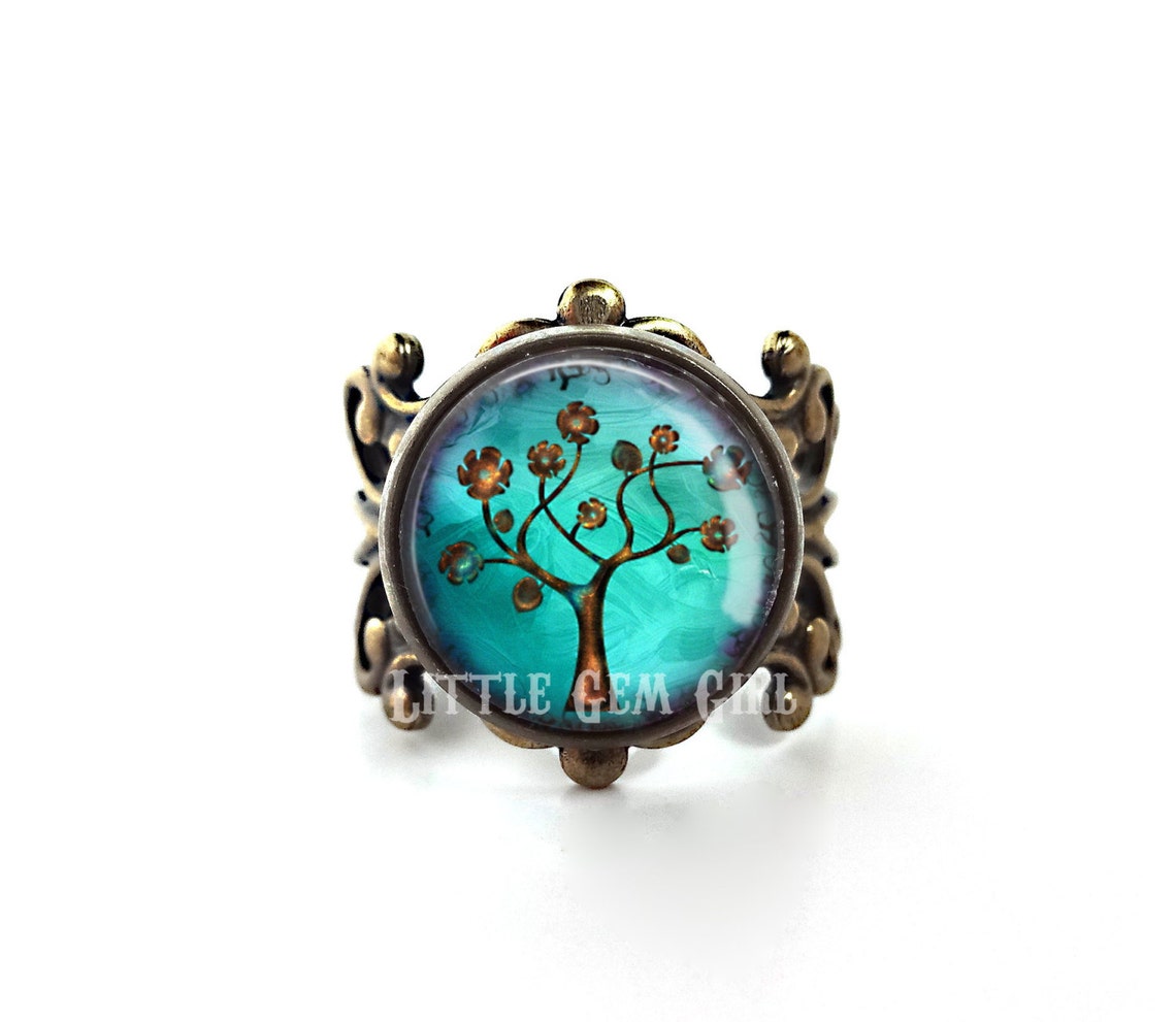 Tree Ring Blue Winter Tree of Life Ring in Antique Bronze - Etsy