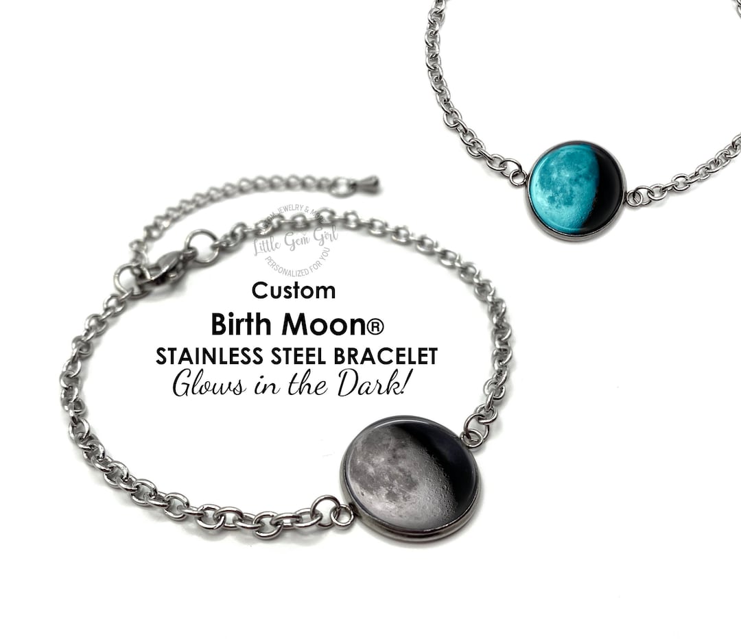 Glowing Custom Birth Moon Bracelet With 1 to 4 Charms in Stainless ...