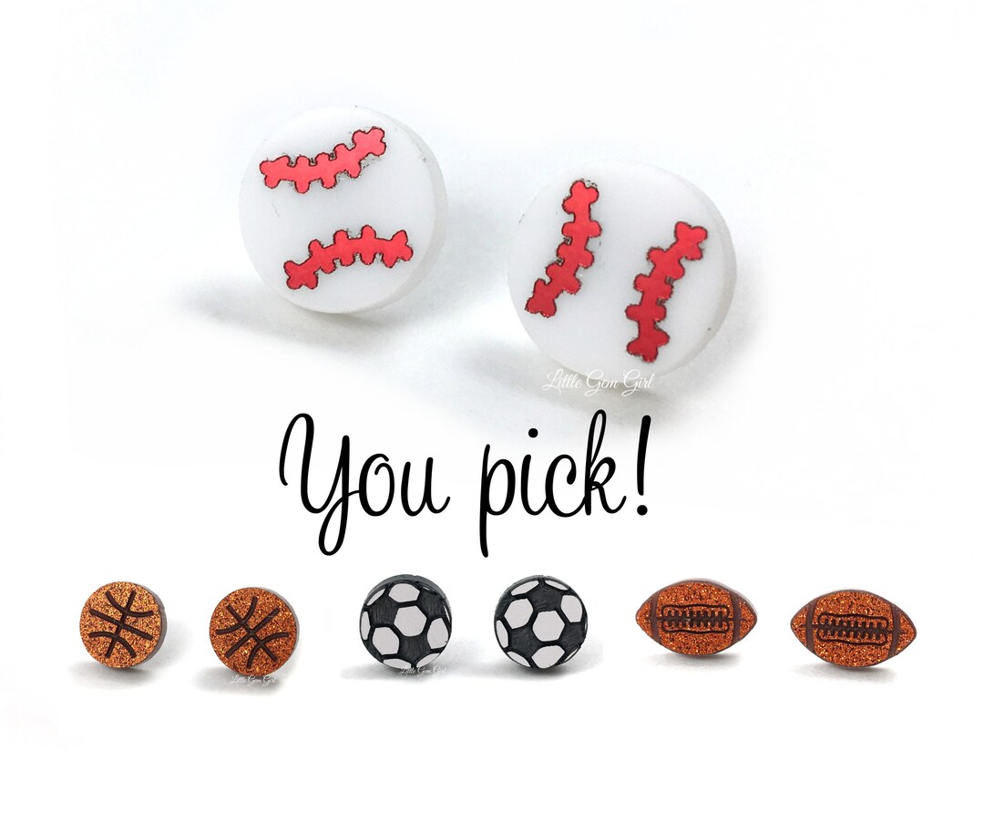 12mm Baseball Stud Earrings Titanium or Stainless Steel Studs for ...