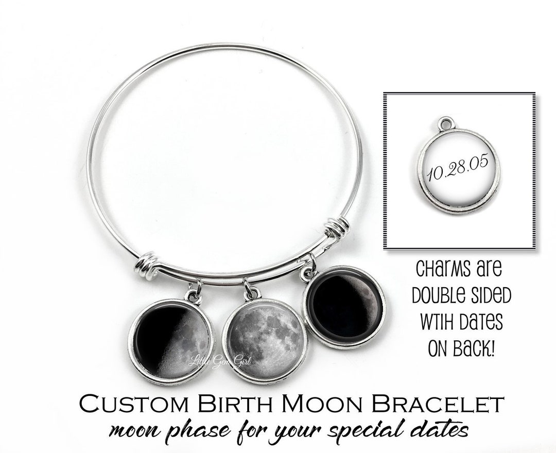 Custom Birth Moon Bracelet - 1 to 5 Personalized Moon Phase Bangle ...