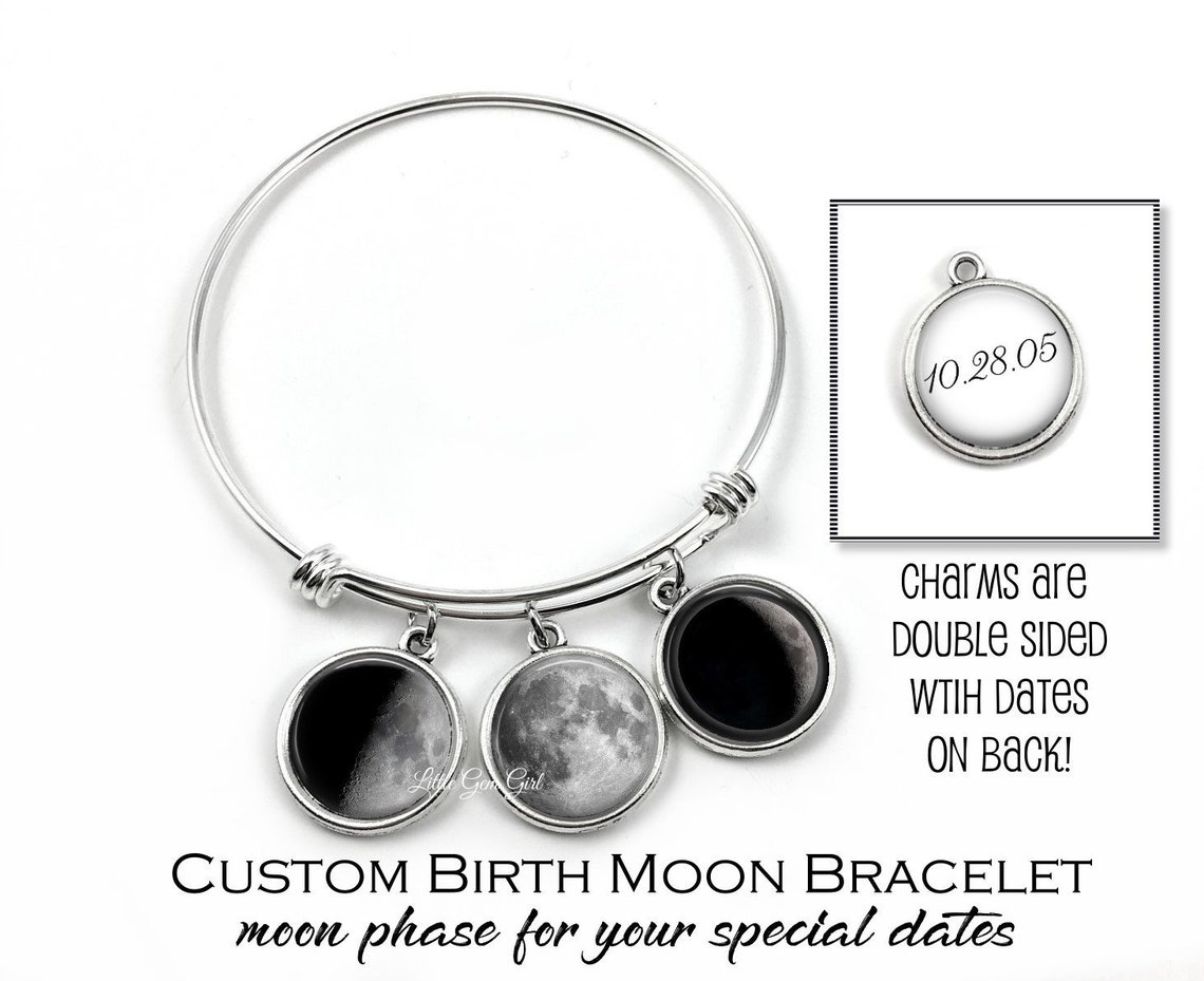 Custom Birth Moon Bracelet - 1 to 5 Personalized Moon Phase Bangle ...