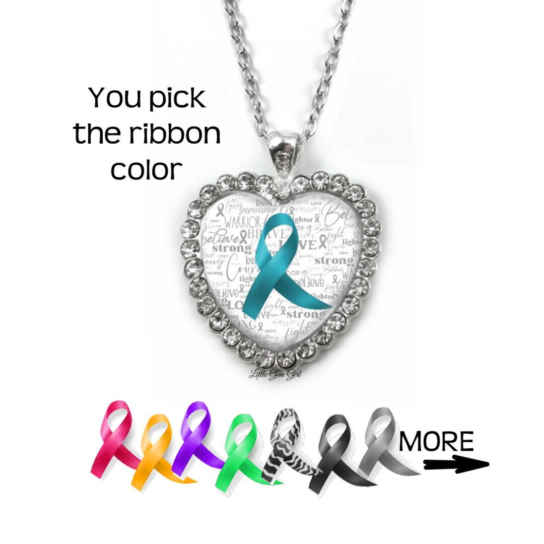 Personalized Awareness Ribbon Necklace Rhinestone Heart in Silver or ...
