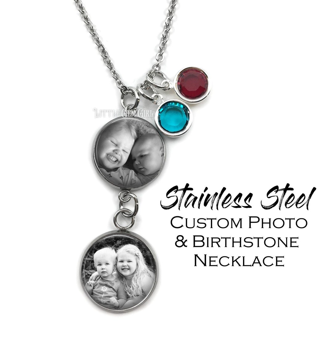 Birthstone Necklace With Custom Photo Charms - Choose 1 to 3 Picture ...