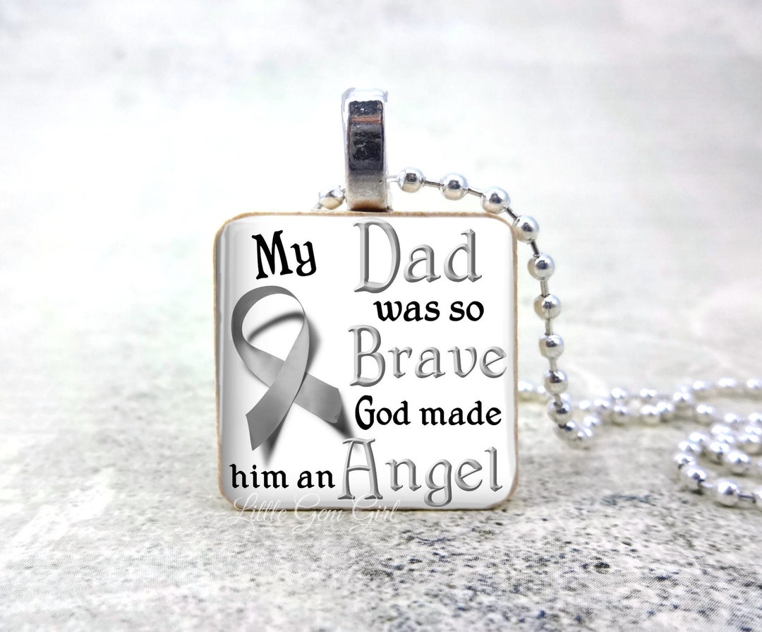 Personalized Grey Cancer Ribbon Necklace or Key Chain - Silver Brain ...