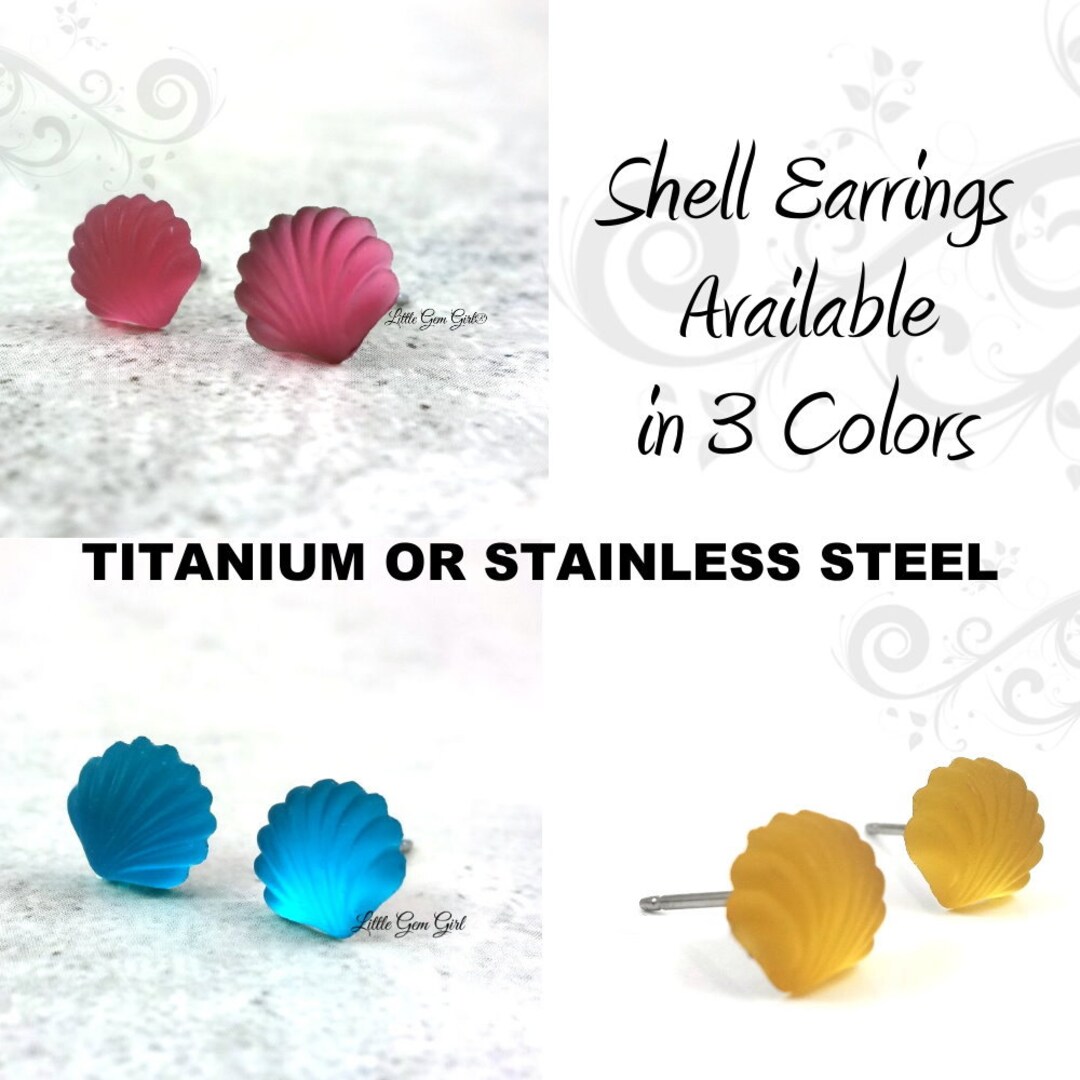 Small Shell Earrings - 8mm Shell Earrings in Frosted Pink, Blue or ...