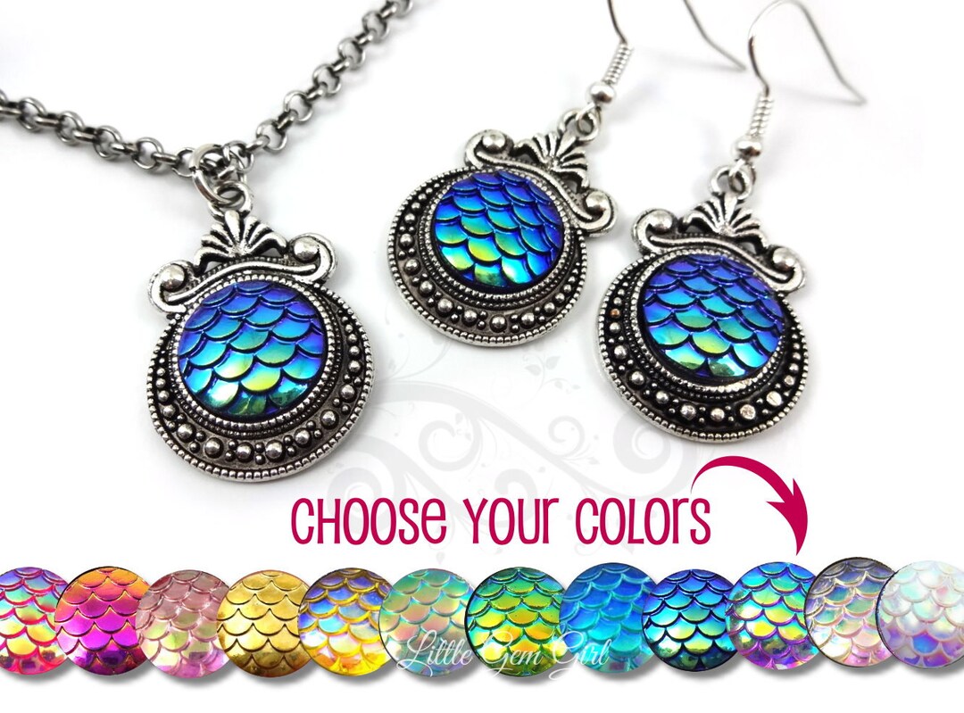 Dragon Scale Jewelry Set: Mermaid Pendant Necklace & Earrings, 12 ...