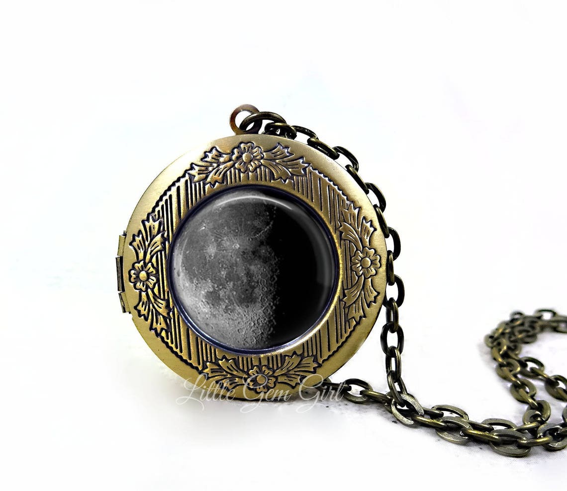 Custom Birth Moon Locket Necklace Moon Phase Pendant in | Etsy