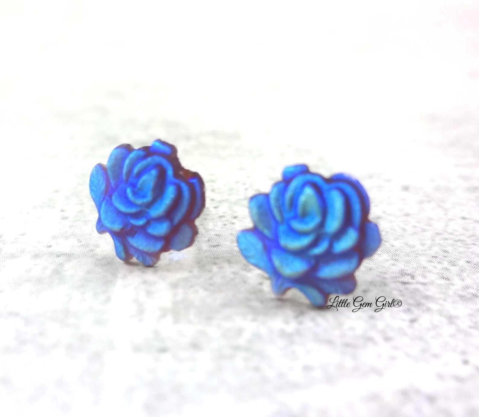 Tiny Rose Studs Blue Amethyst Rose Studs Titanium or - Etsy