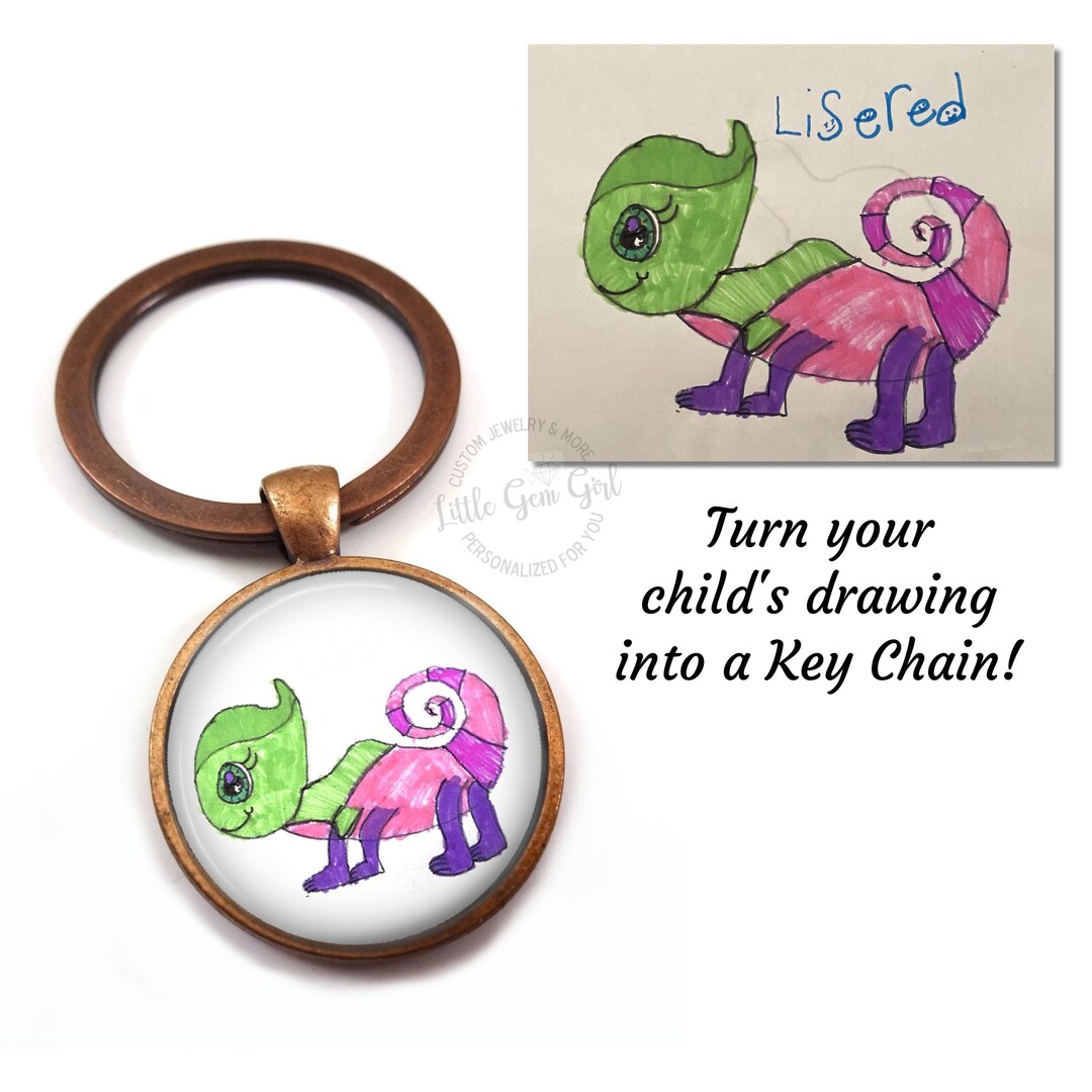 Gift for Dad or Mom Custom Child Drawing Key Chain - Children's Artwork ...