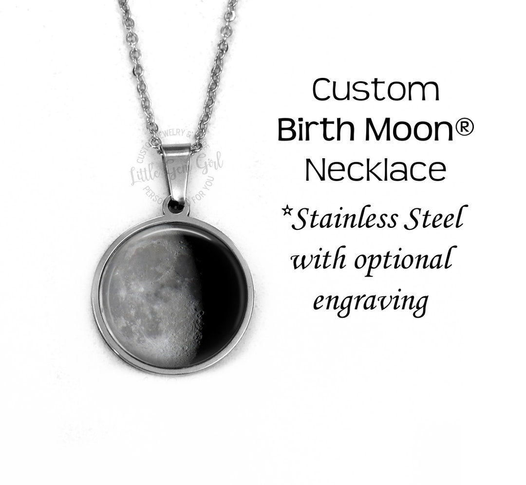 Stainless Steel Custom Birth Moon Necklace - Moon Phase Pendant With ...