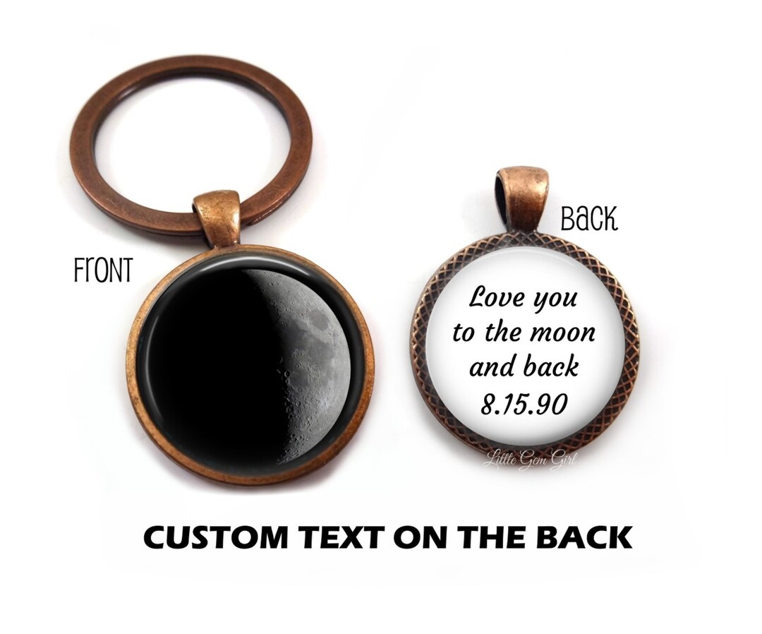 Custom Birth Moon Necklace or Key Chain Charm - Lunar Moon Phase ...