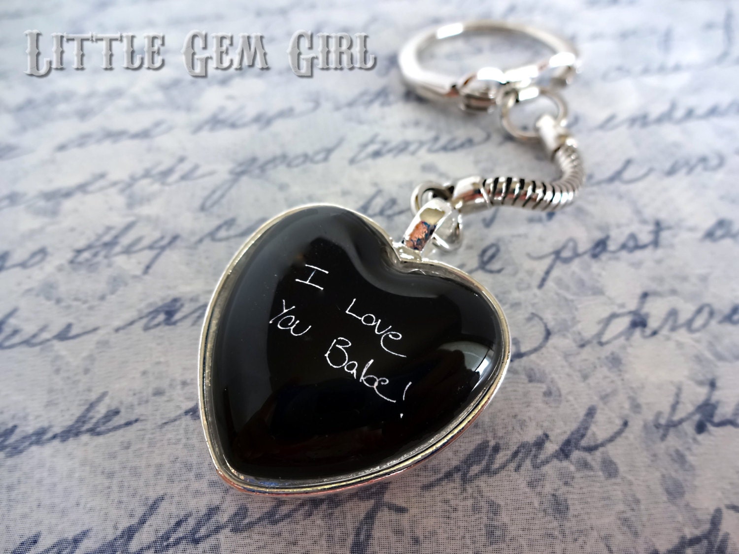 Custom Handwriting Heart Pendant Keychain in Antique Copper or - Etsy