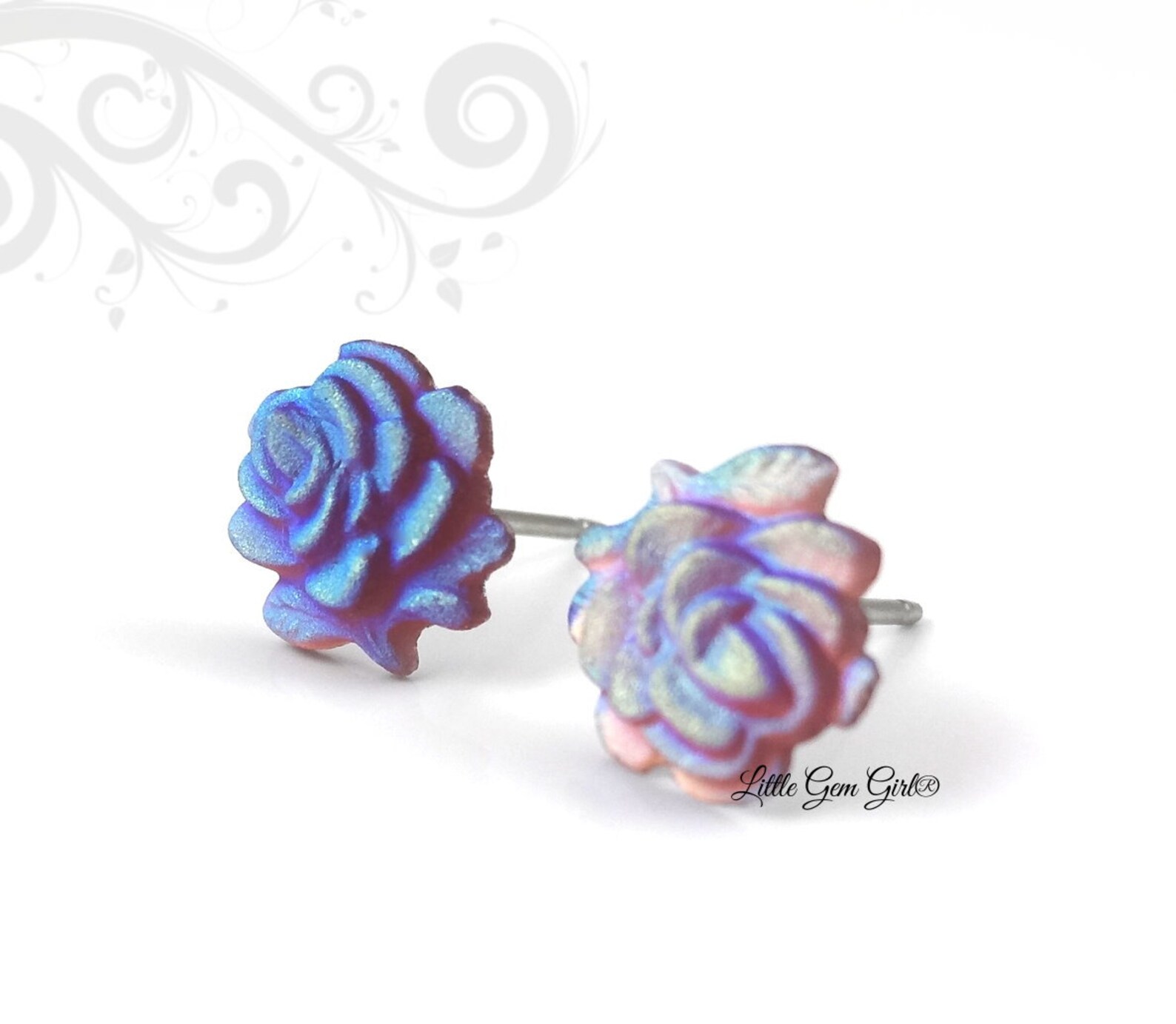 Tiny Rose Studs Blue Amethyst Rose Studs Titanium or - Etsy