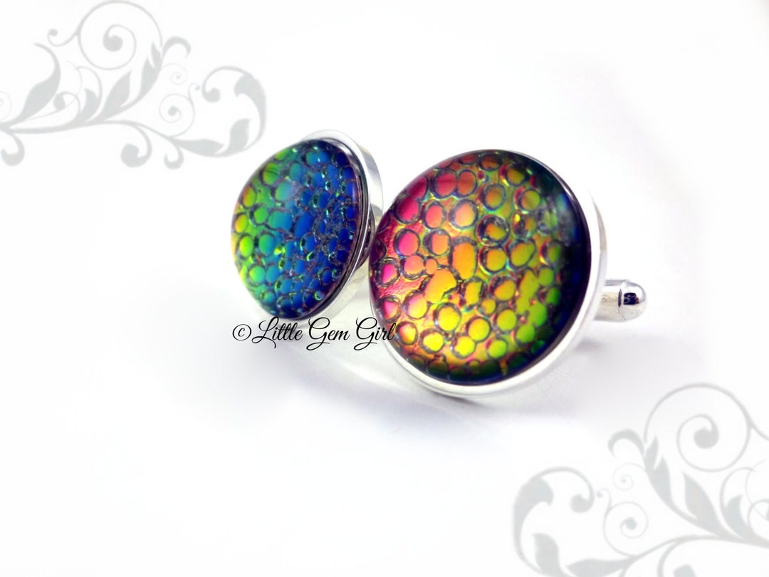 Dragon Egg 18mm Stainless Steel Cufflinks - Color Changing Rainbow ...