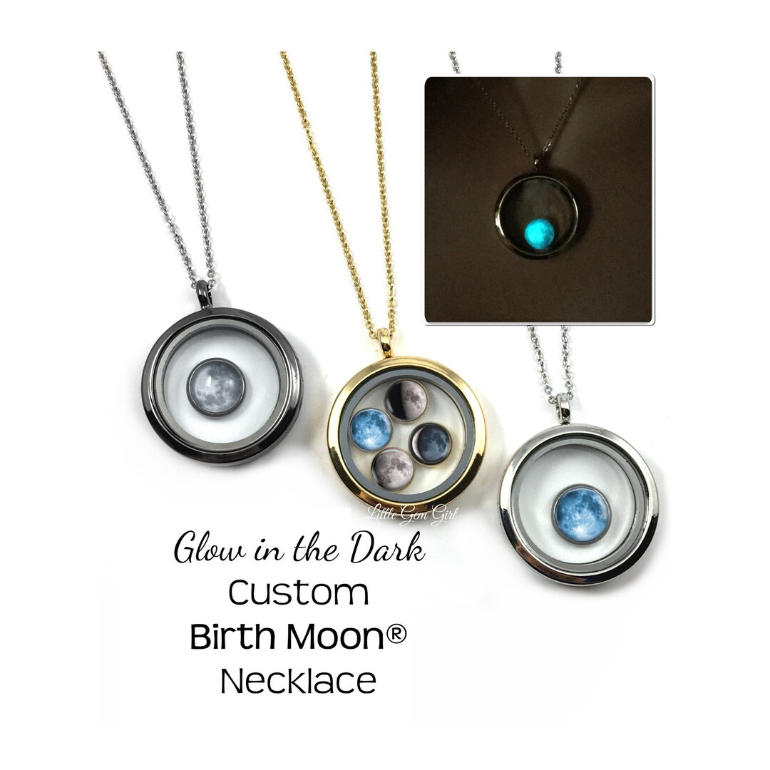 Glow in the Dark Custom Birth Moon Floating Locket Necklace 1 - 4 Moon ...