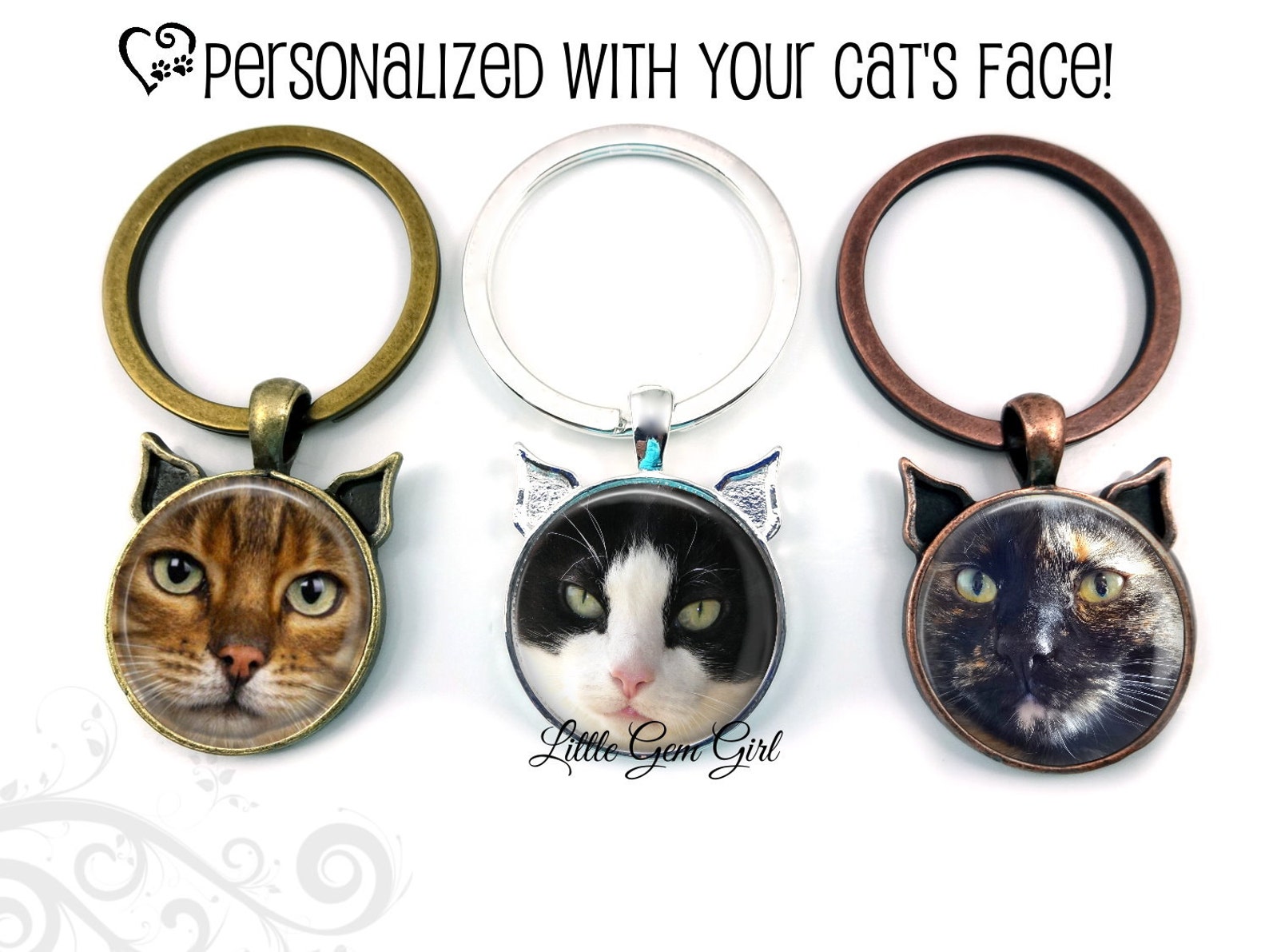 Personalized Cat Key Chain Charm Custom Cat Jewelry Your | Etsy