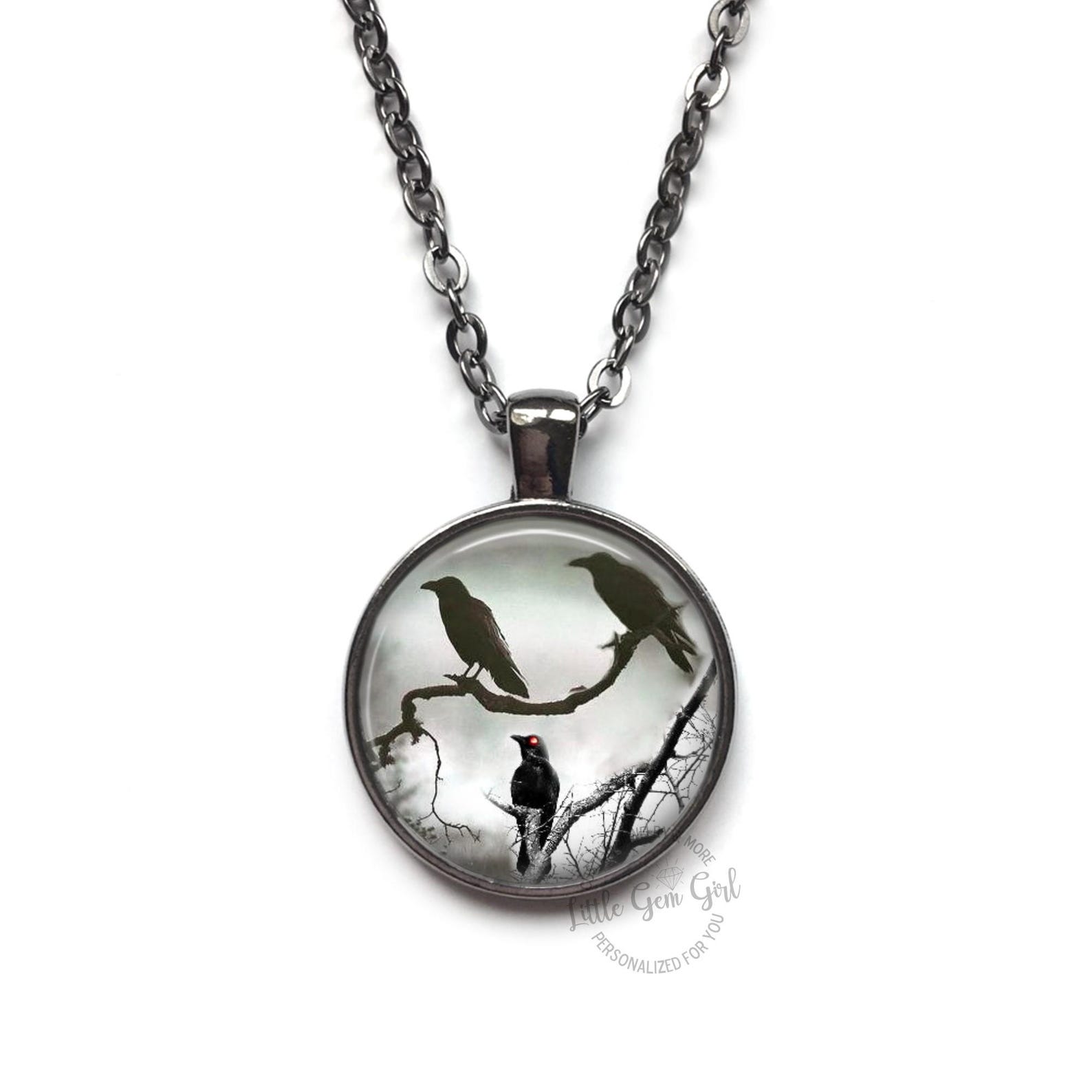 Gothic Crow Pendant Necklace - 3 Crows in Tree Necklace or Key Chain ...