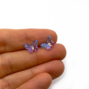 8x10mm Tiny Butterfly Resin Stud Earrings With Titanium or Stainless Steel Posts - Jewel Tone ...