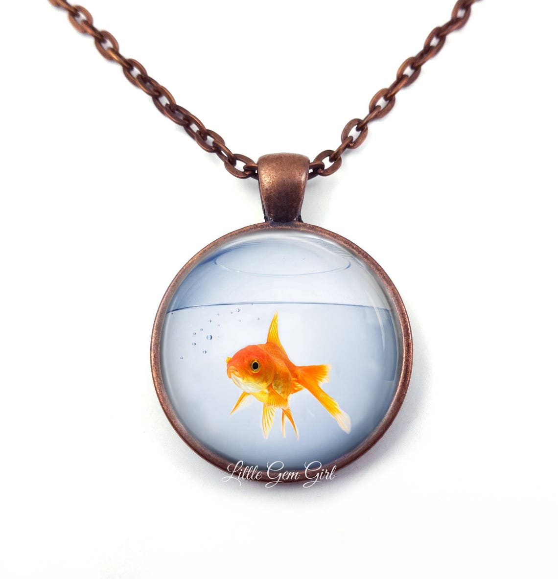 Goldfish Necklace Pendant Gold Fish in Fish Bowl Jewelry | Etsy