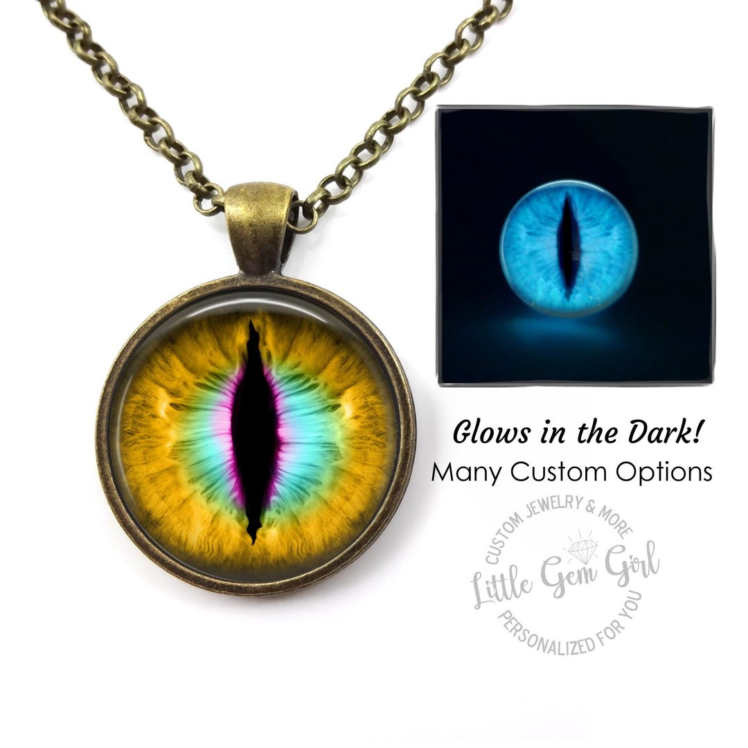 Glow in the Dark Cat Eye Pendant Necklace, 16-25mm Glass Dome, Multiple ...