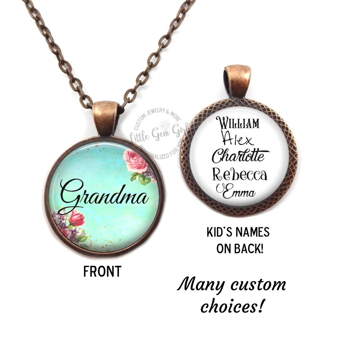 Personalized Grandma Necklace or Key Chain With Grandkids Names on Back ...