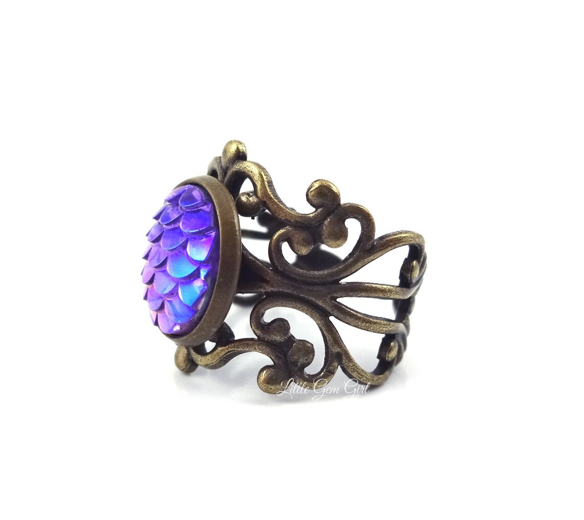 Dragon Scale Ring Mermaid Scale Ring Silver or Bronze Band | Etsy