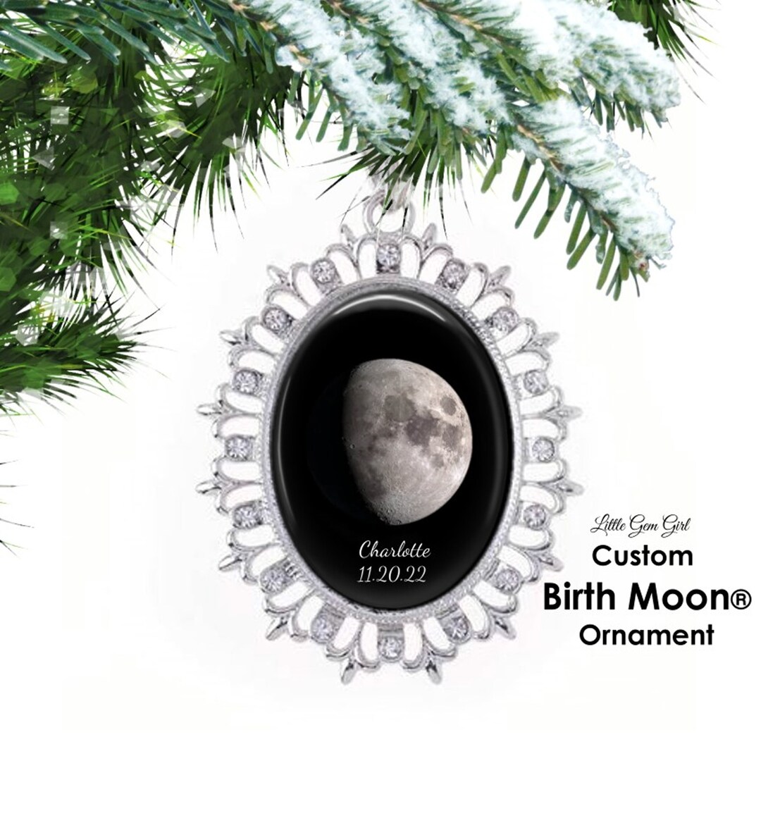 Custom Birth Moon Christmas Ornament: Rhinestone Snowflake Lunar Phase ...