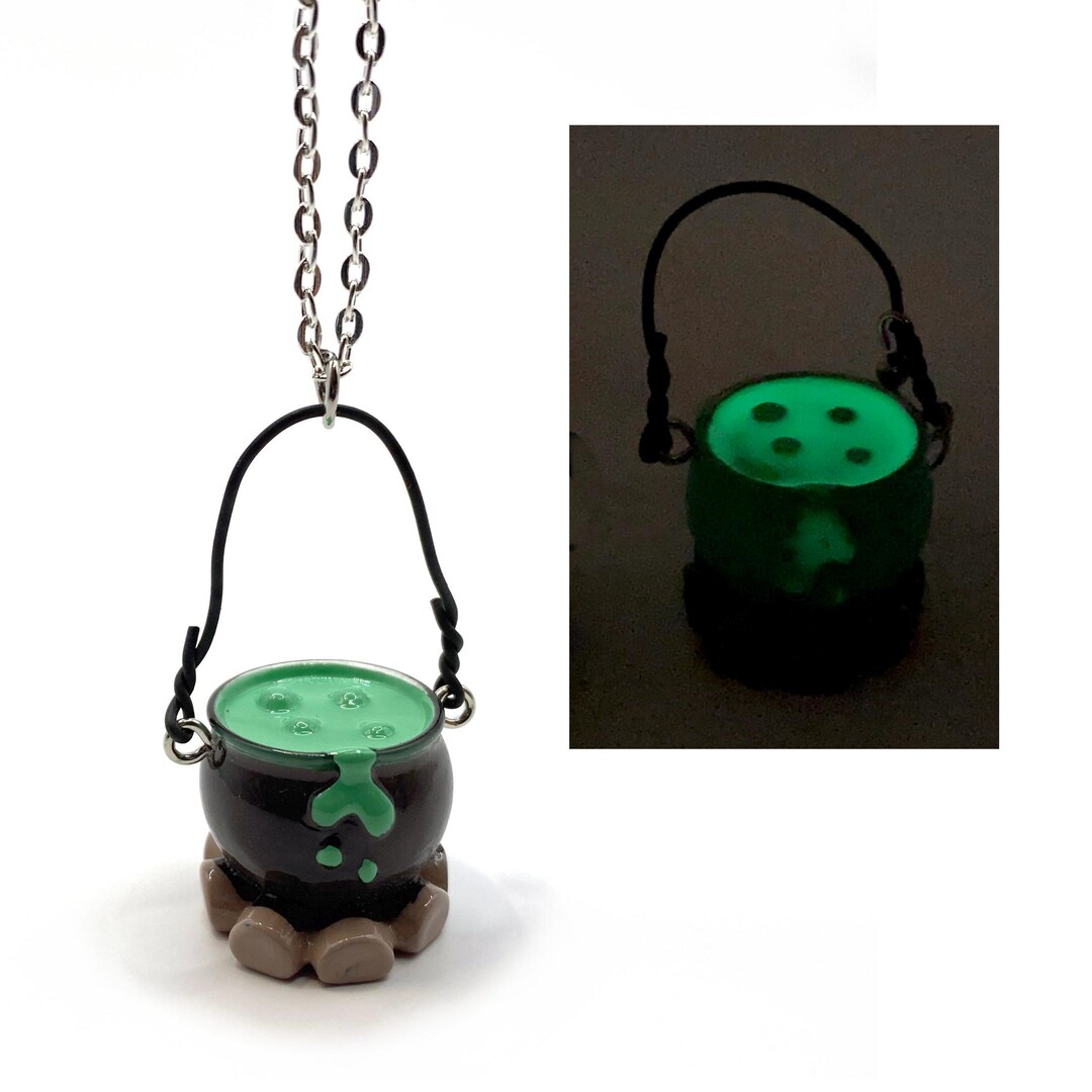 Glow in the Dark Cauldron Necklace - Halloween Witch Costume Pendant ...