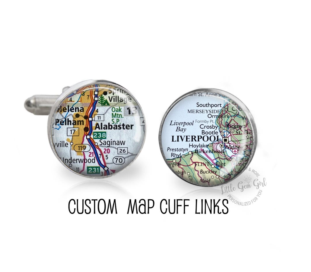 Custom Map Cufflinks - World Map Cuff Links - Personalized You Choose ...
