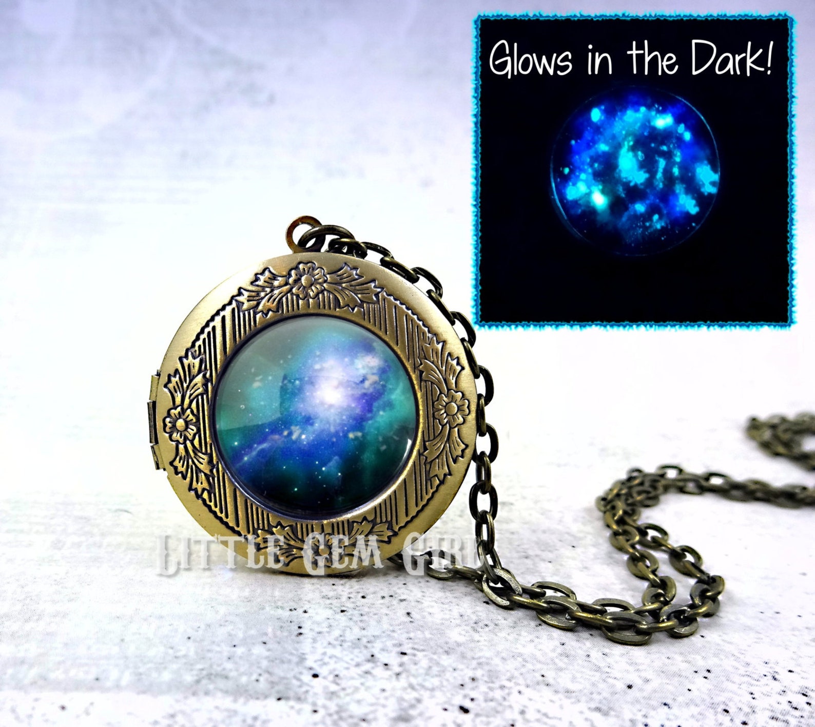 Glow in the Dark Galaxy Locket Necklace Glowing Space Locket | Etsy