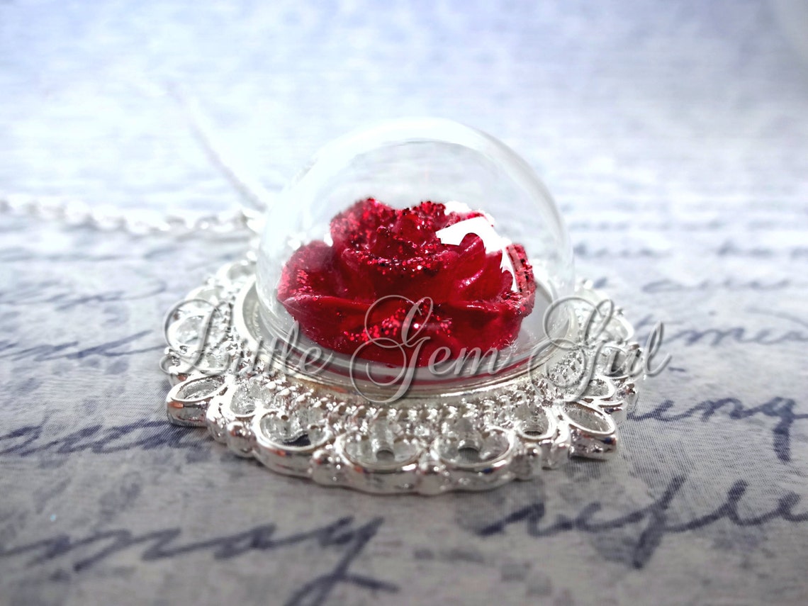 Enchanted Red Rose Necklace Beauty and the Beast Rose - Etsy