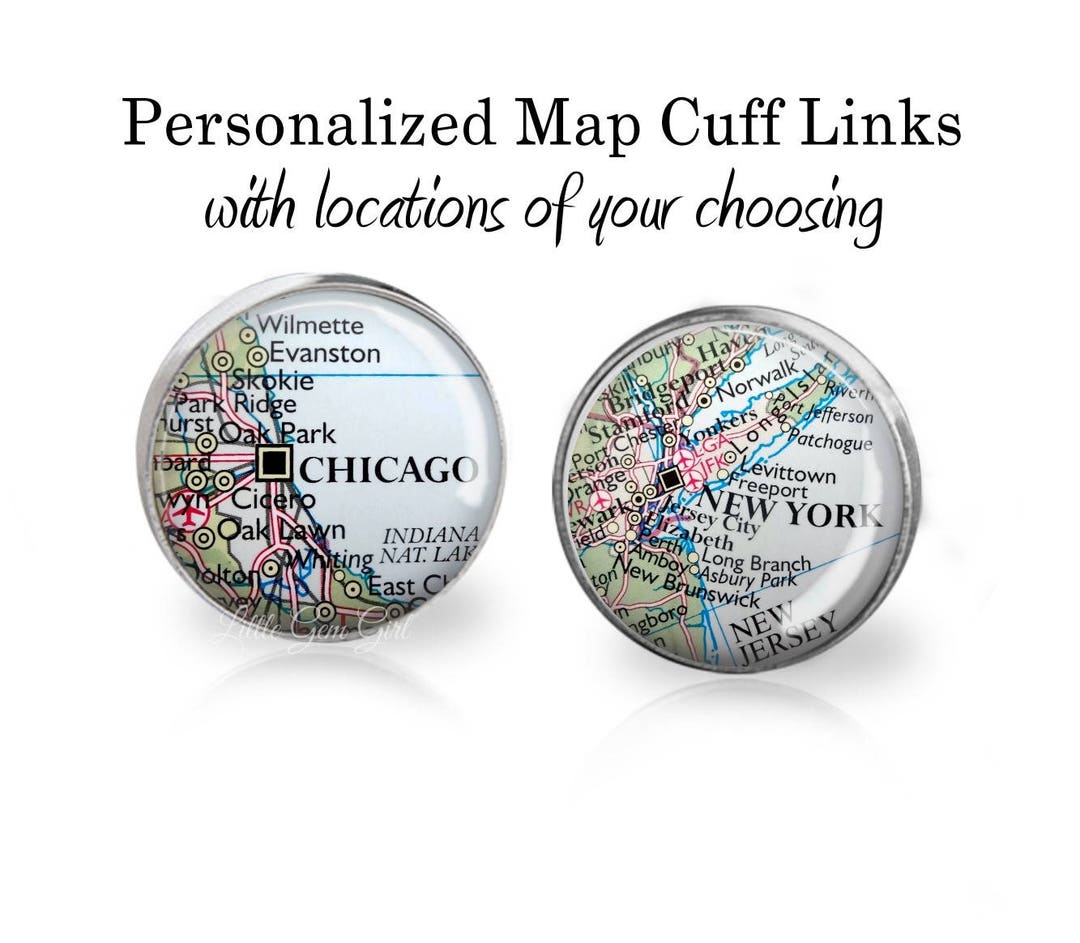 Set of 7 Custom Map Cuff Links - World Map Cufflinks - Personalized You ...