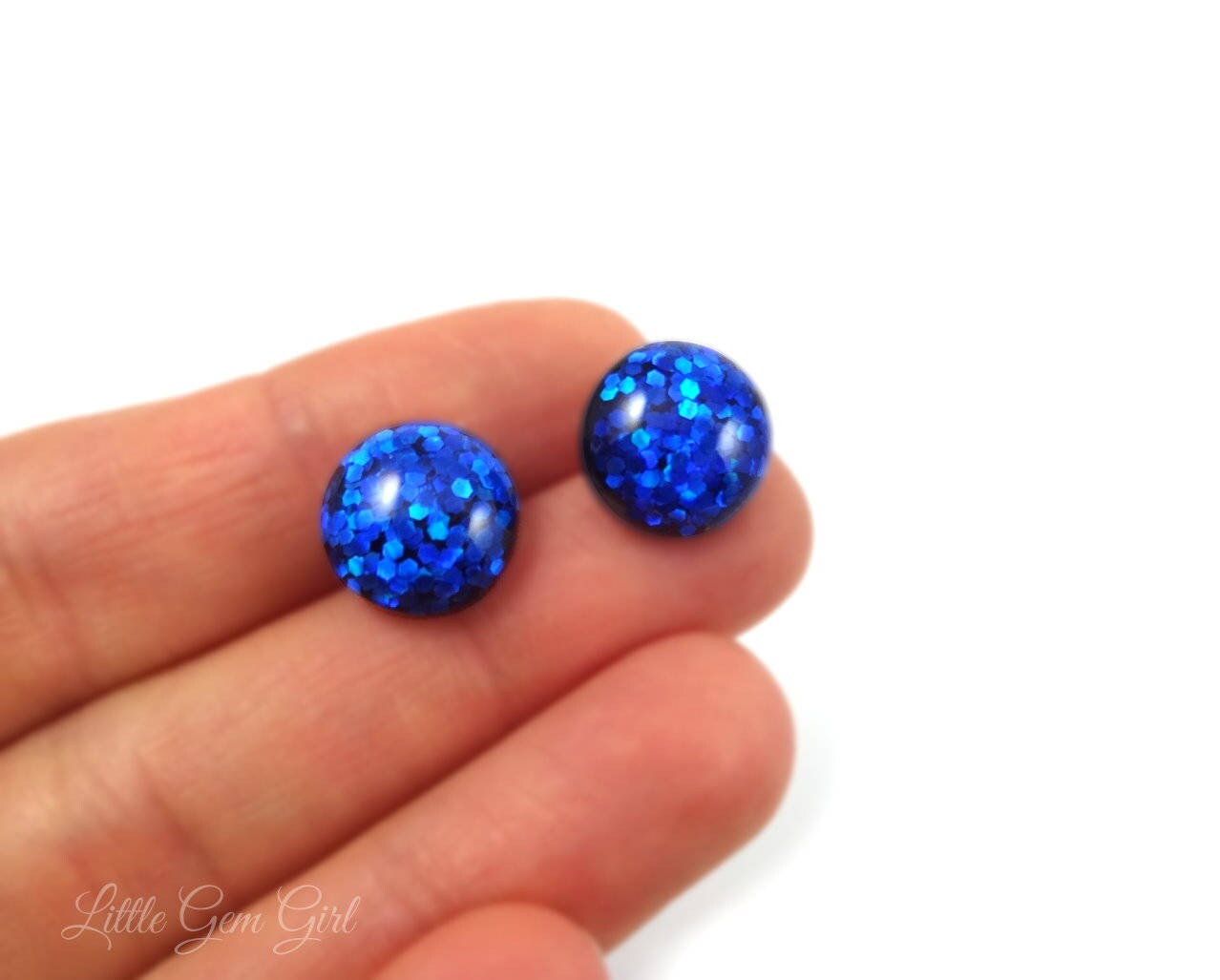 Navy Blue Glitter Stud Earrings 12mm Dark Blue Sparkle Studs | Etsy