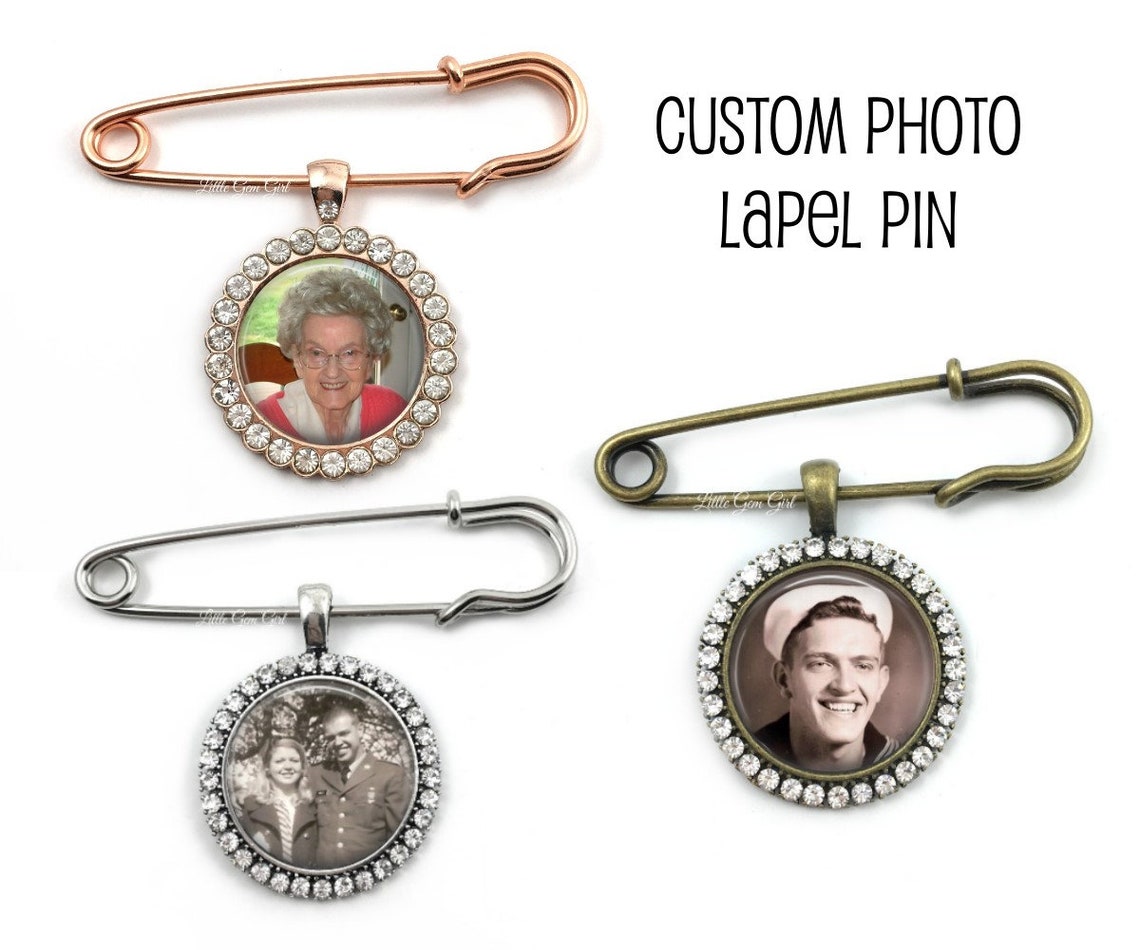 Personalized Groom Lapel Photo Pin Silver Bronze or Rose | Etsy