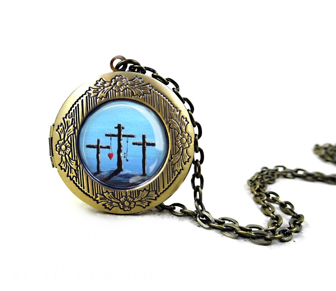 Christian Cross Locket - Crucifix Necklace - Cross Jewelry - Round ...