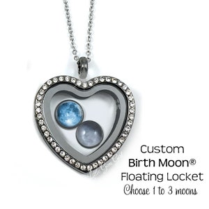 Glow in the Dark Custom Birth Moon Floating Heart Locket Necklace ...