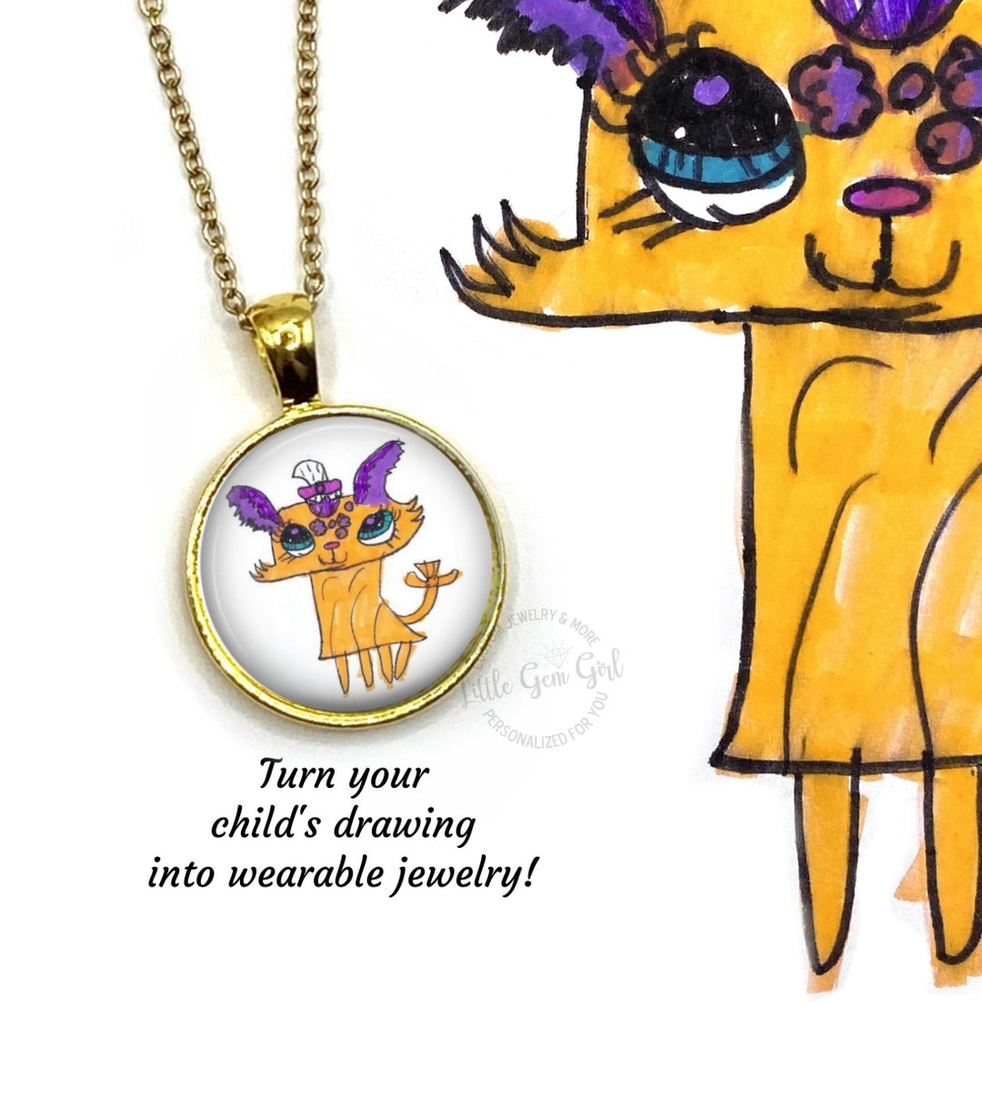 Custom Child Drawing Necklace - Children's Artwork Jewelry ...
