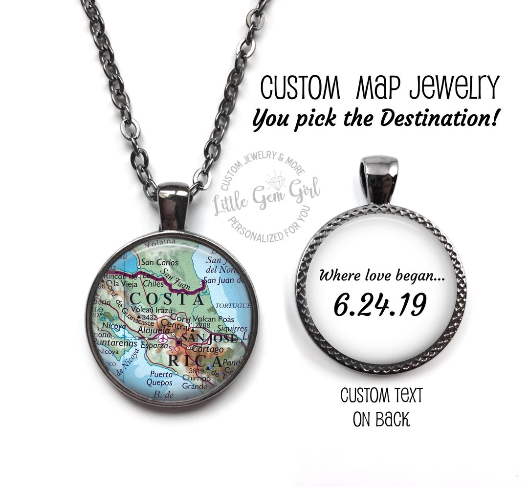 Personalized Map Necklace or Key Chain - Double Sided Map Pendant ...