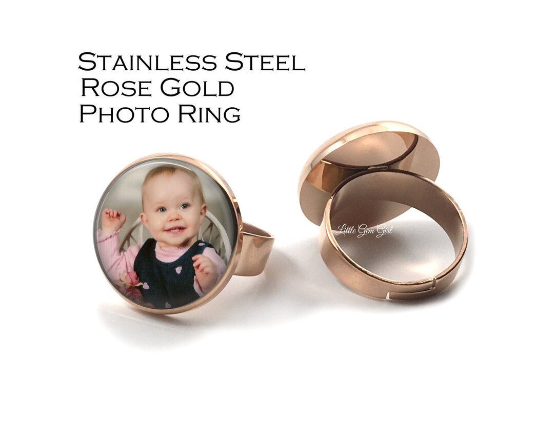 Custom Rose Gold Photo Ring - Personalized Stainless Steel Picture Ring ...