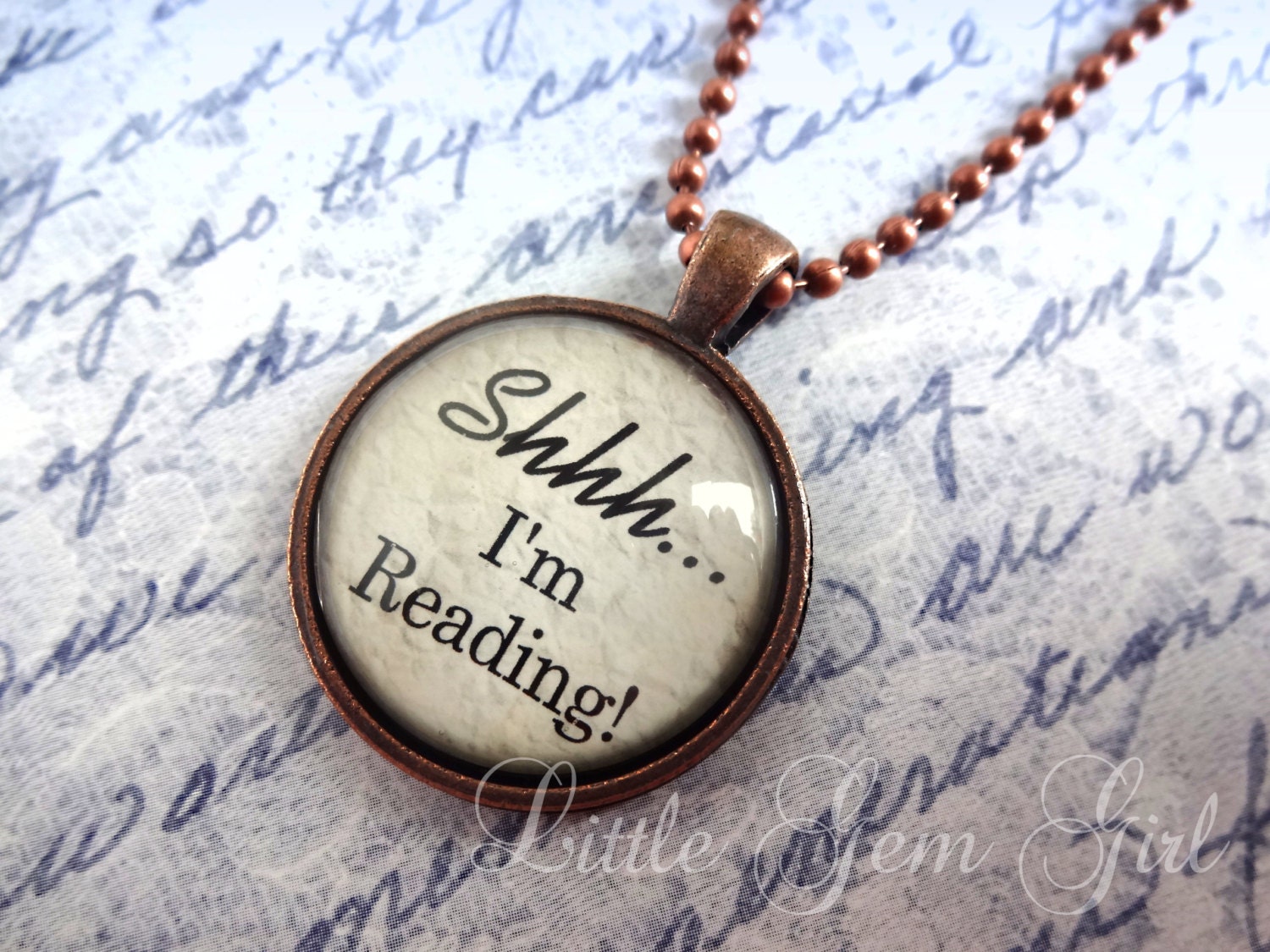 Shhh I'm Reading Book Nerd Necklace Pendant or Key Chain | Etsy
