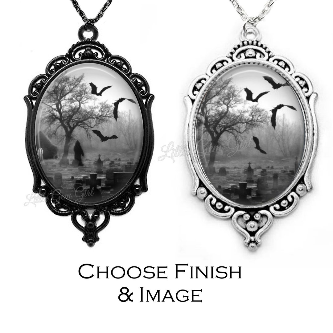 Gothic Cemetery Cameo Necklace - Victorian Cameo in Black or Silver ...