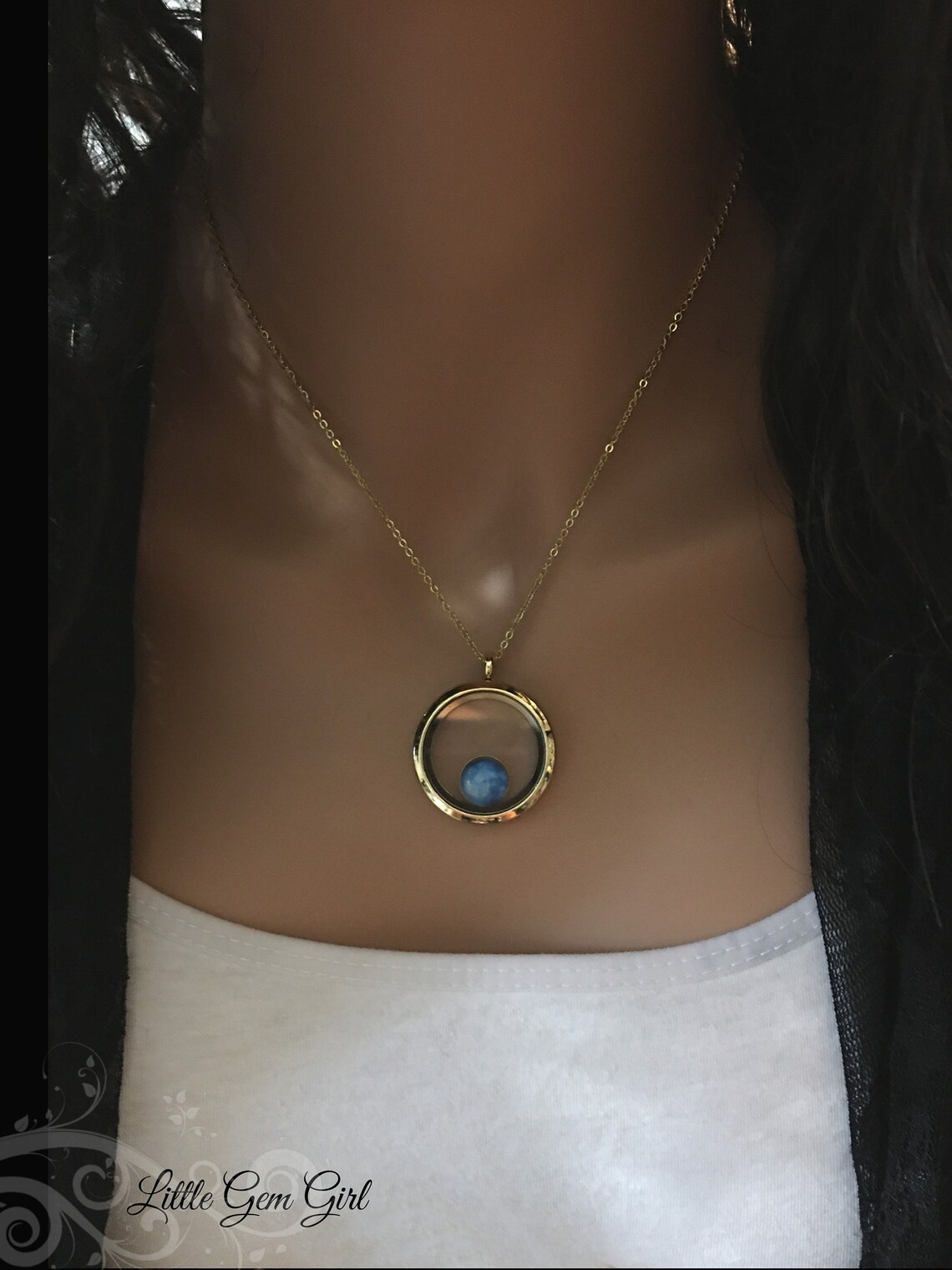 Custom Birth Moon Floating Locket Necklace 1 4 Moon Phase | Etsy