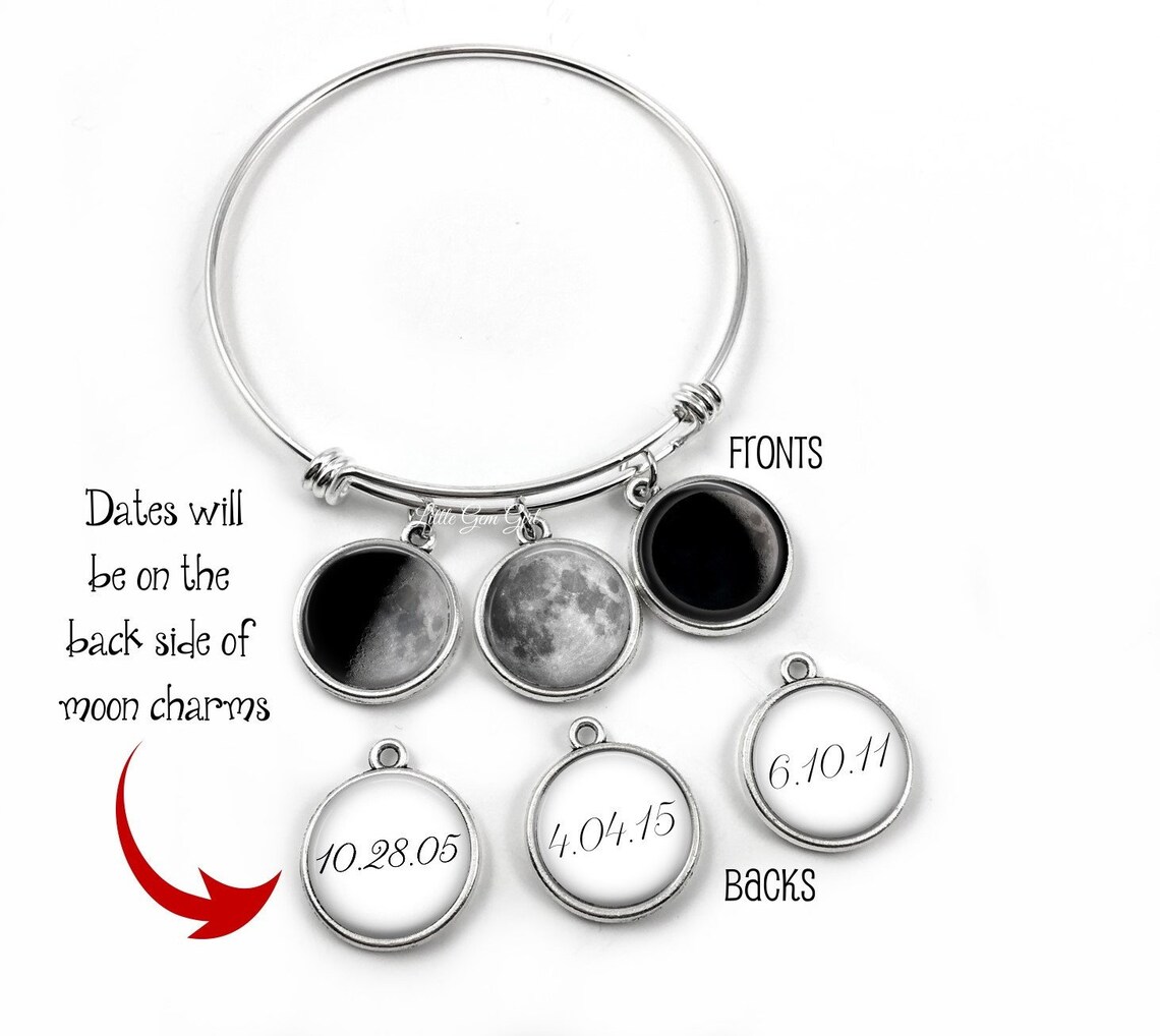 Custom Birth Moon Bracelet - 1 to 5 Personalized Moon Phase Bangle ...