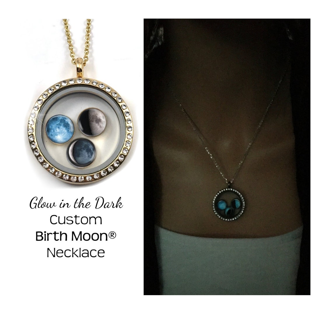 Glow in the Dark Custom Birth Moon Floating Locket Necklace 1 - 4 Moon ...