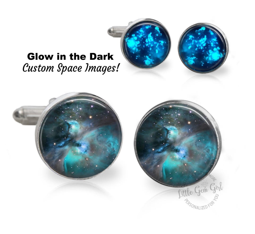 Glow in the Dark Galaxy Cuff Links - Choose 23 Glowing Nebula Space ...