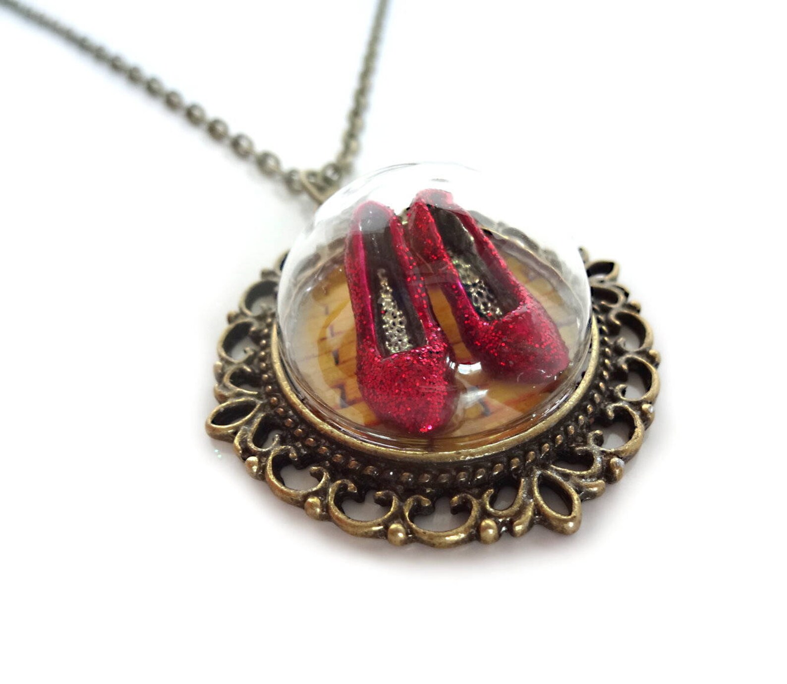 The Wonderful Wizard of Oz Necklace - Ruby Red Slippers Pendant - Oz ...