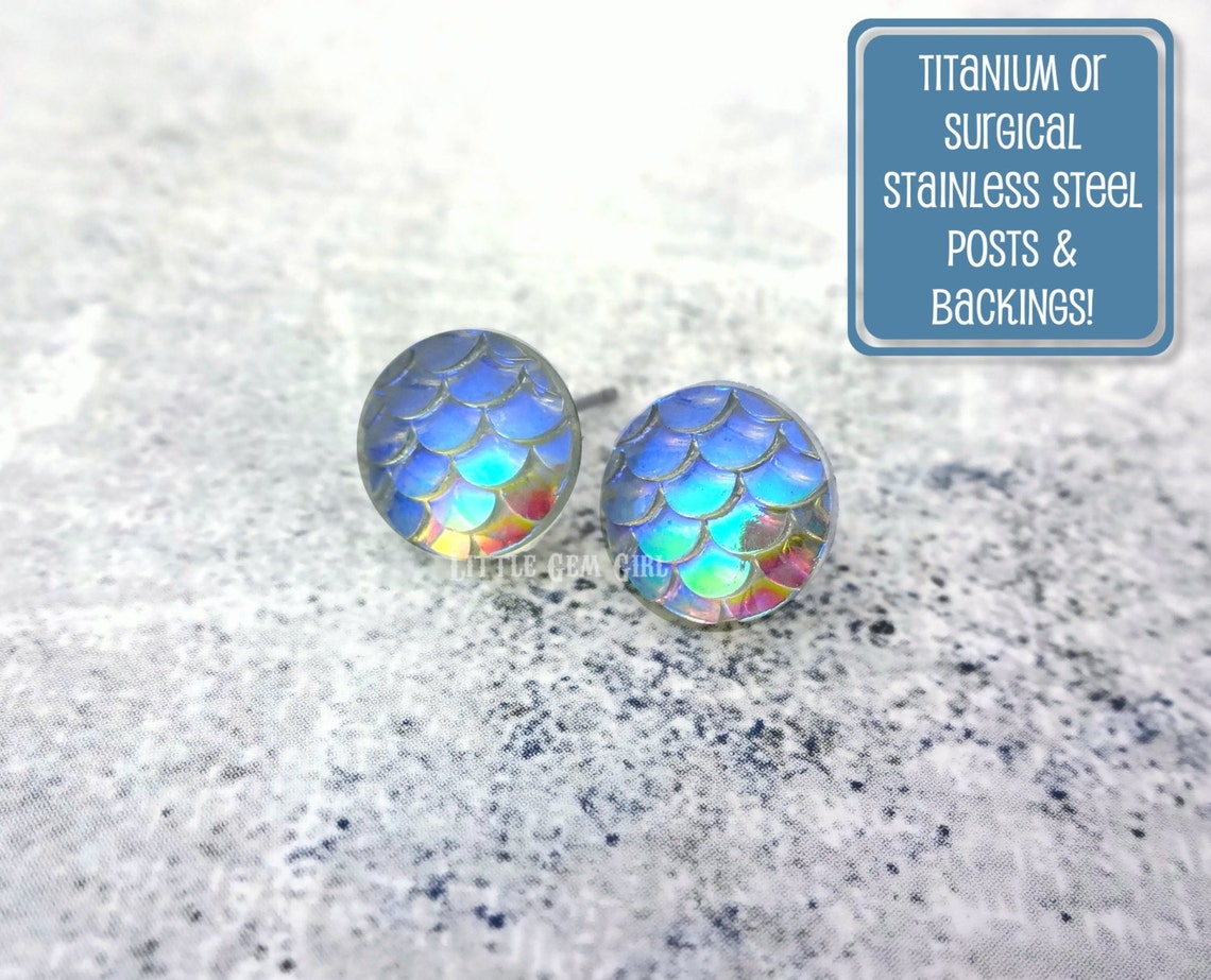 Dragon Scale Earrings - Rainbow Color Changing 10 or 12mm Studs ...
